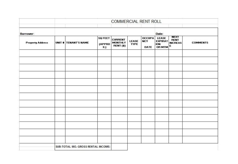 √ Printable Rent Roll Template (Word)