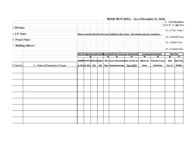 √ Printable Rent Roll Template (Word)