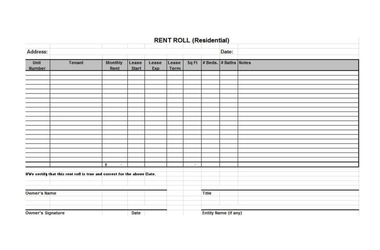 √ Printable Rent Roll Template (Word)
