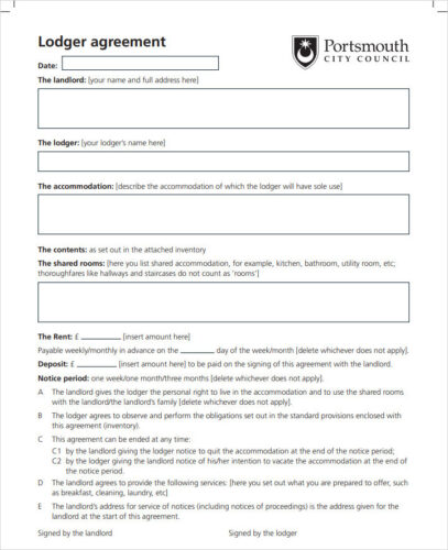 √ Free Printable Lodger Agreement Template