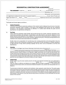 √ Free Printable Residential Construction Contract Template
