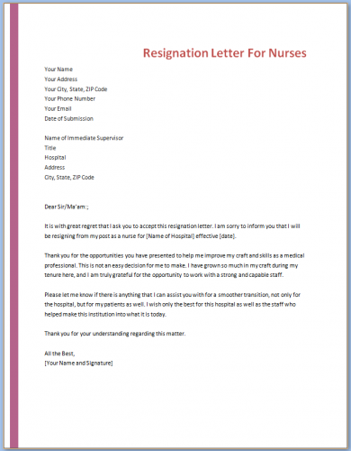 √ Free Printable Resignation Letter For Nurses
