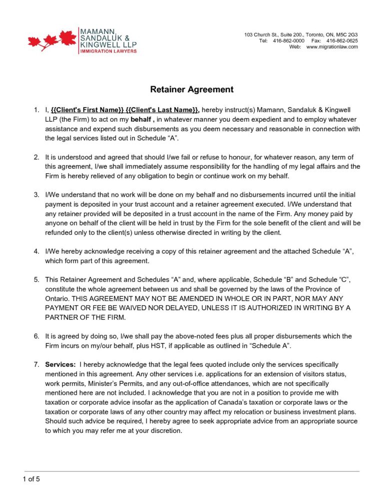 √ Retainer Agreement Template (Word)