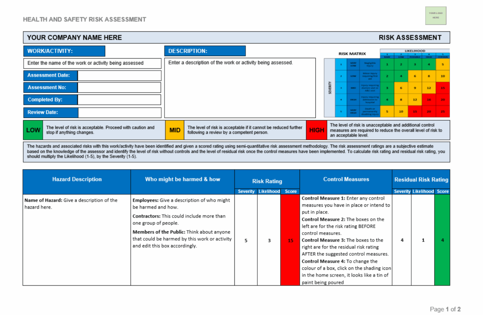 √ Free Risk Assessment Template (Excel)