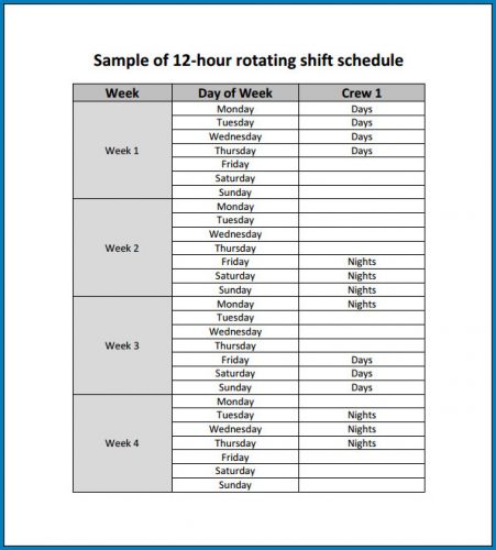 √ Free Printable Rotating Shift Schedule Template