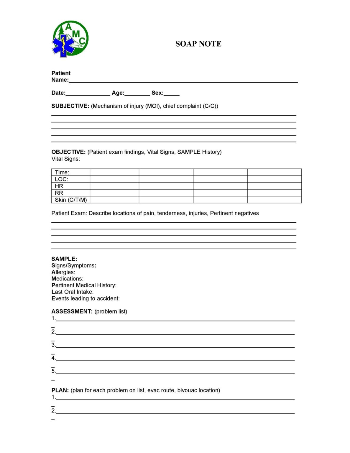√ Free Printable SOAP Note Template