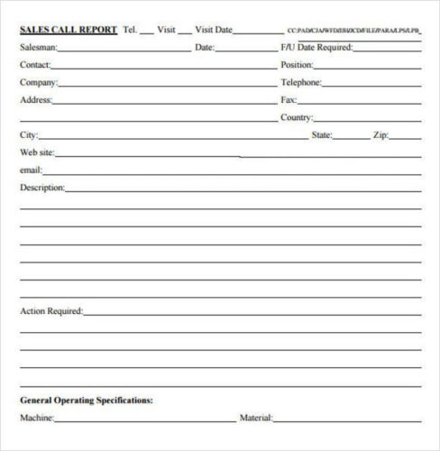 √ Printable Sales Call Report Template