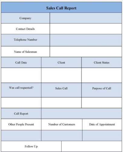 √ Printable Sales Call Report Template
