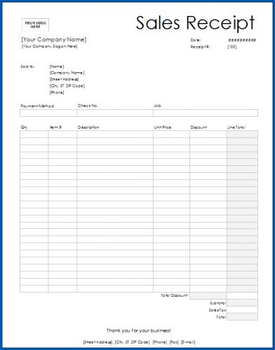 √ Free Printable Sales Receipt Template
