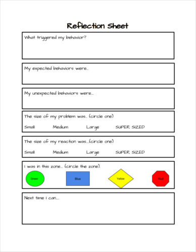 √ Printable Behavior Reflection Sheet Template
