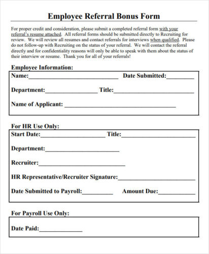 √ Free Printable Employee Referral Form Template