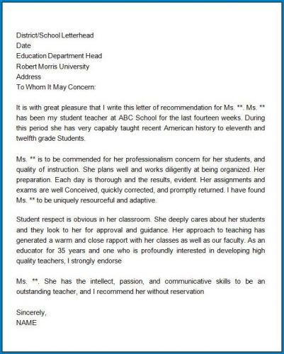 √ Free Printable Academic Letter Of Recommendation Template