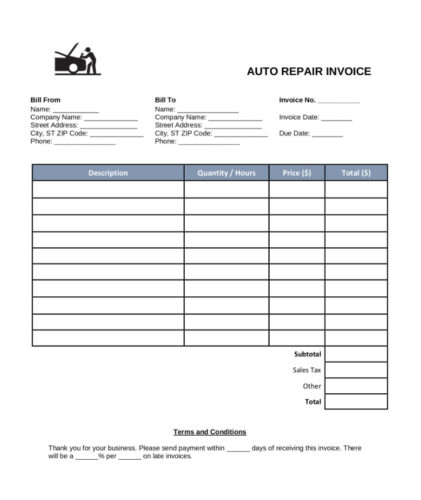 √ Free Printable Auto Repair Receipt Template