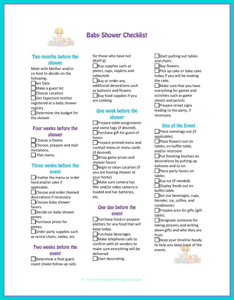 √ Baby Shower Planner With Checklist Template (Excel)