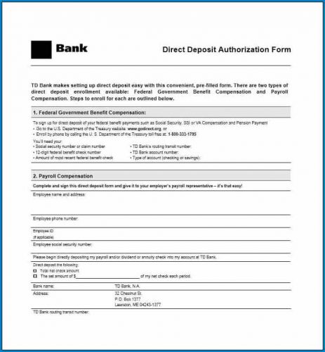 √ Free Printable Bank Direct Deposit Form Template