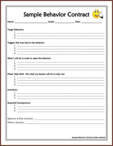 √ Free Editable Behavior Contract Template For Adults
