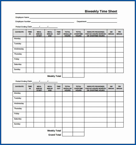 √ Free Printable Biweekly Time Sheet PDF