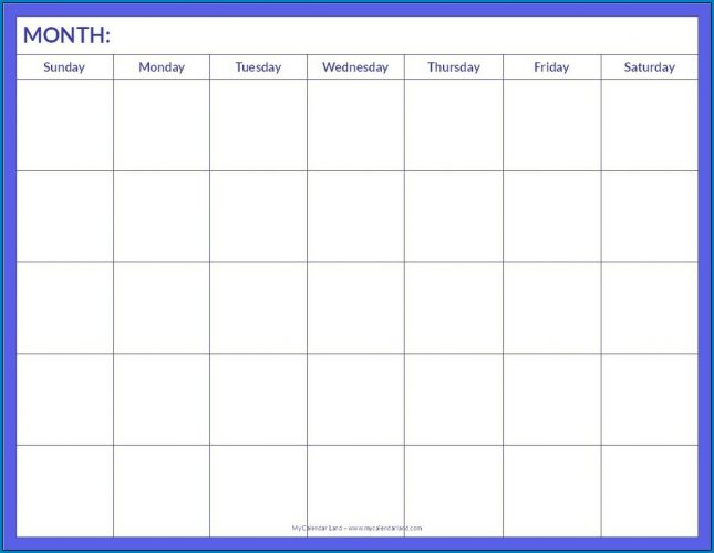 √ Free Printable Blank Monthly Calendar Template