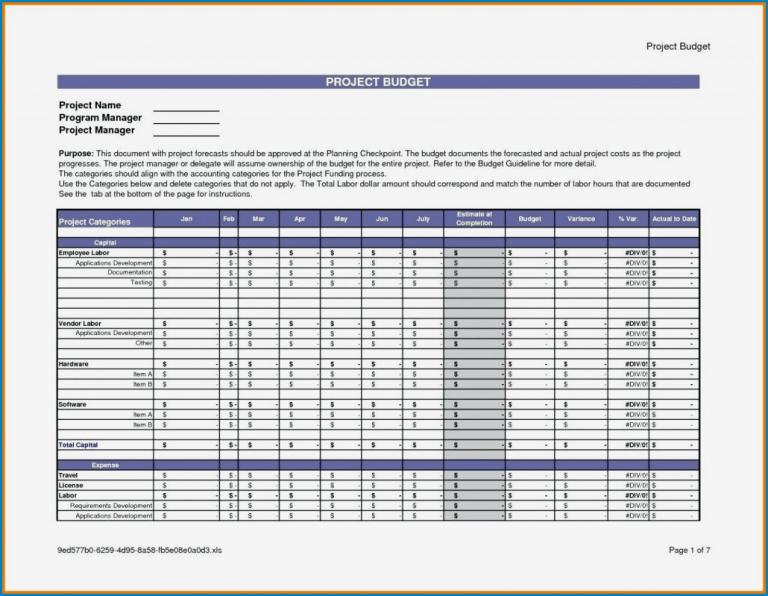 √ Free Printable Budget Template For Project Management