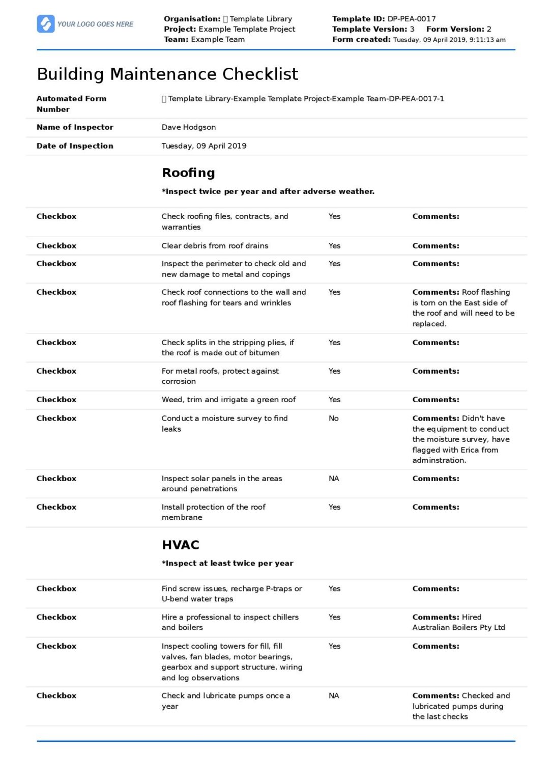 √ Free Building Facilities Checklist Template (Excel)