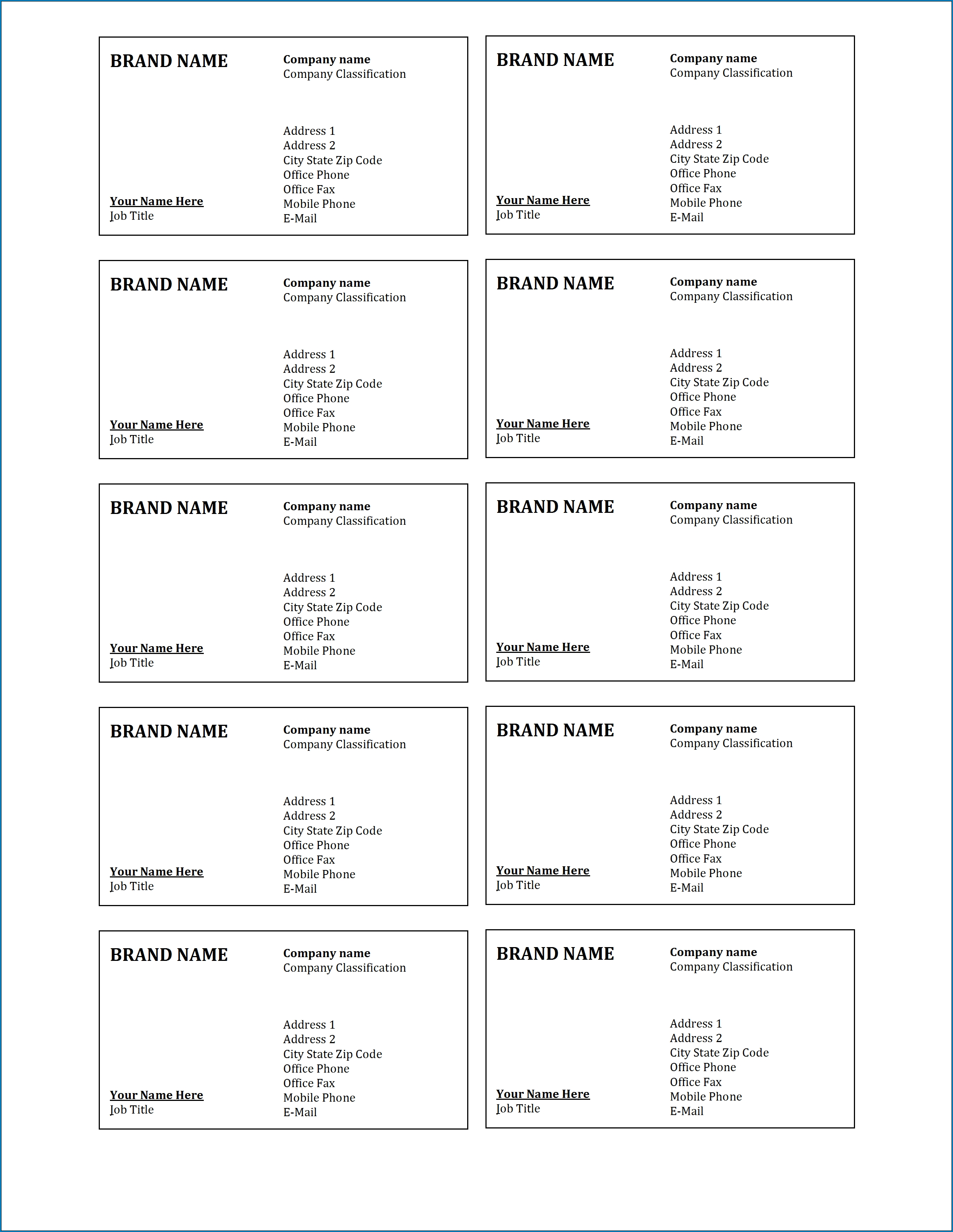  Free Printable Business Card Template Word