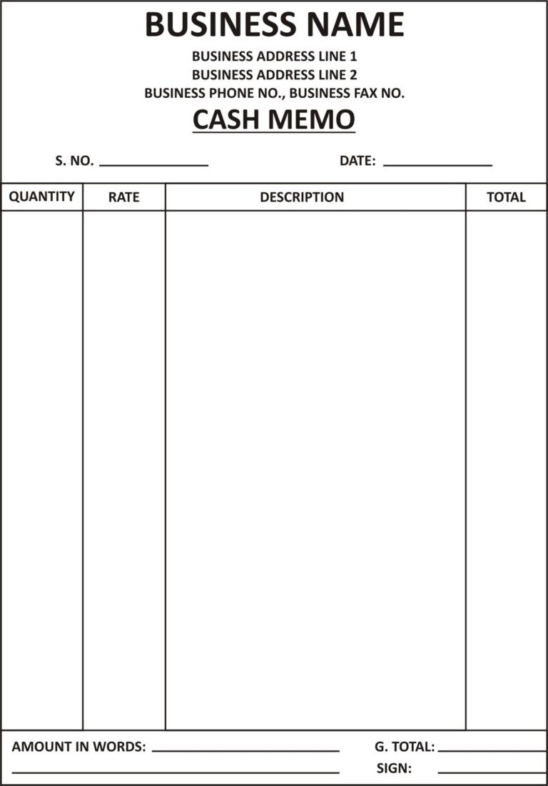 √ Free Cash Memo Format Template (Excel)