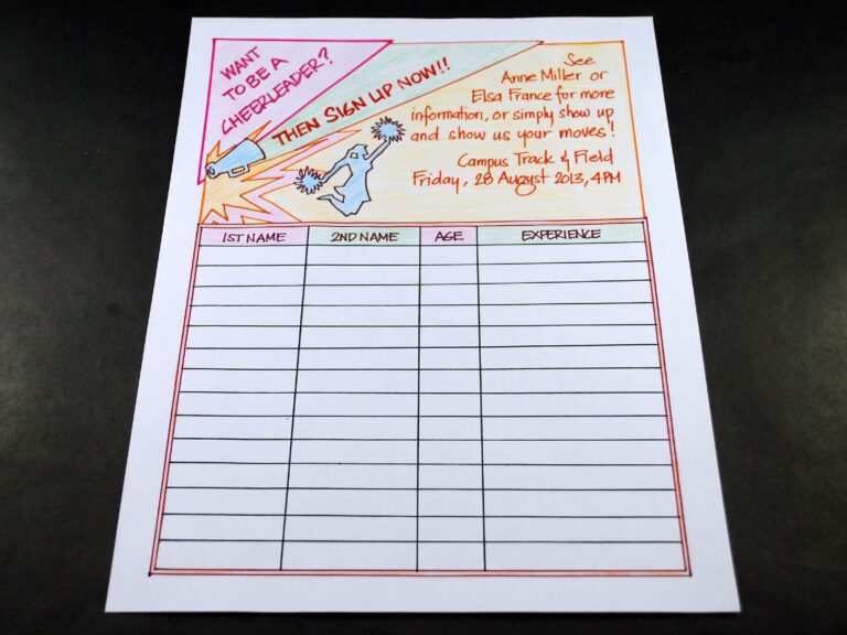 √ Free Cheerleader Sign-Up Sheet Template (Excel)