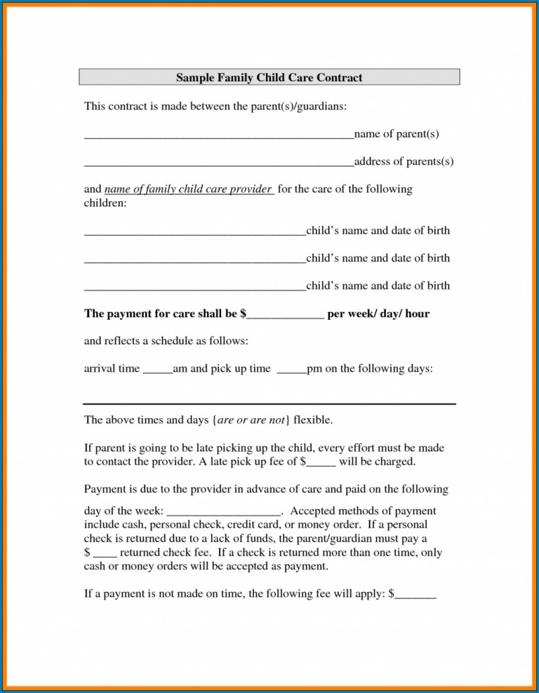 √ Free Customizable Child Care Agreement Between Parents Template