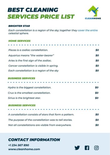 √ Commercial Cleaning Services Price List Template