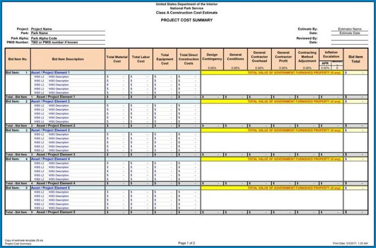 √ Free Printable Construction Cost Estimate Template