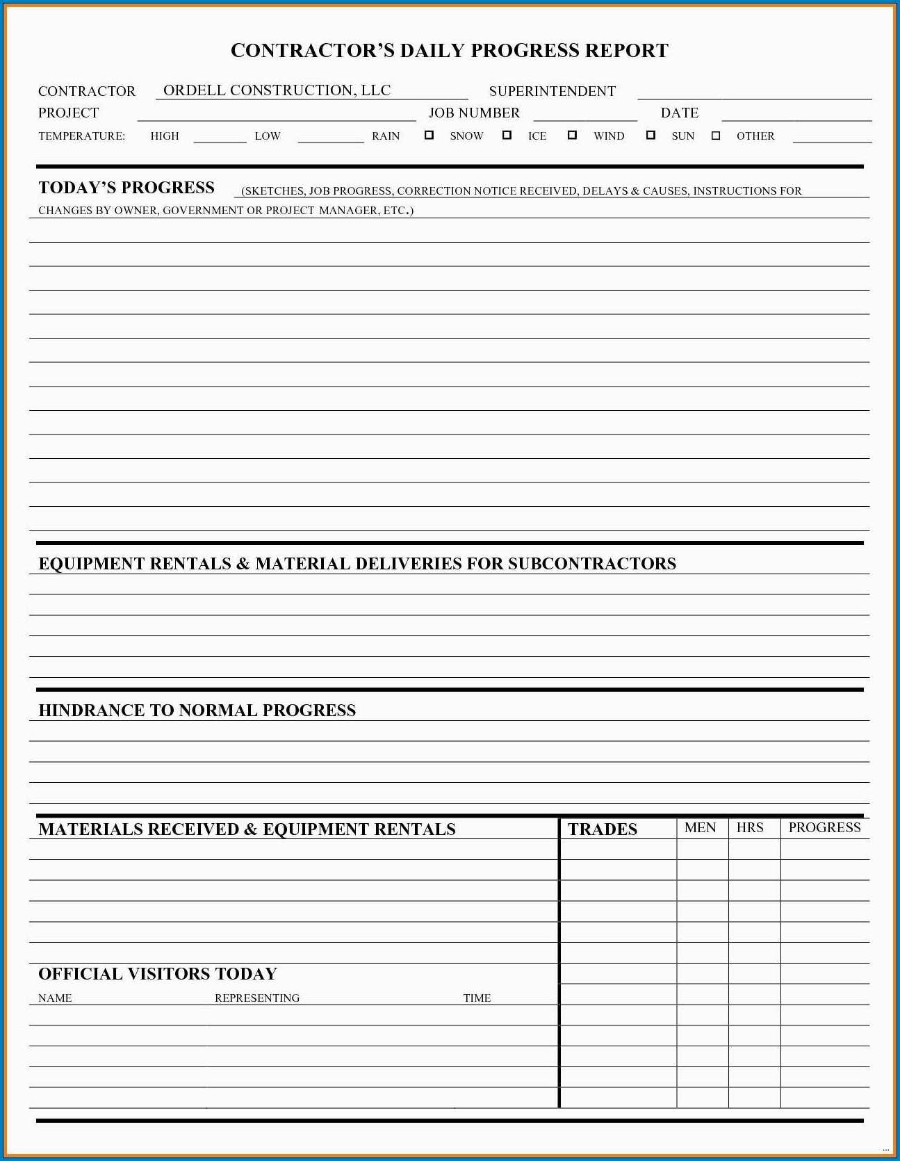 Free Editable Construction Daily Report Template