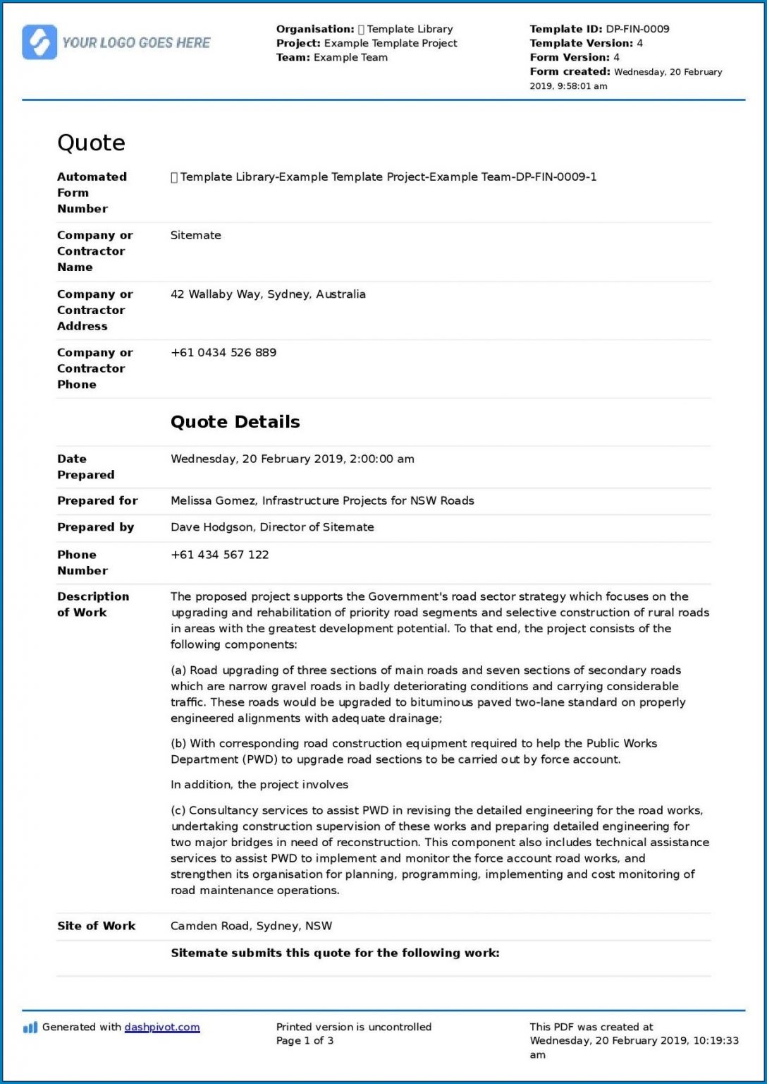 √ Free Printable Construction Quote Template