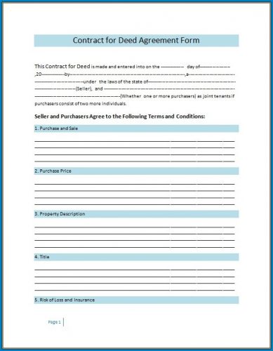 √ Free Printable Contract For Deed Template