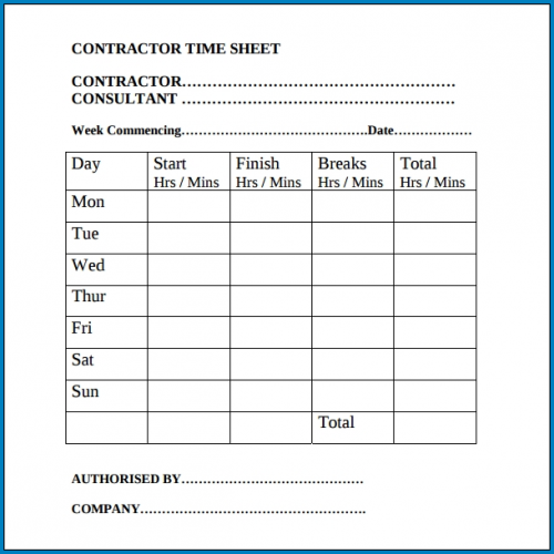 √ Free Printable Contractor Timesheet Template