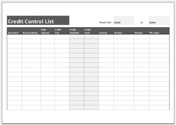 √ Credit Control Sheet With Aging Template