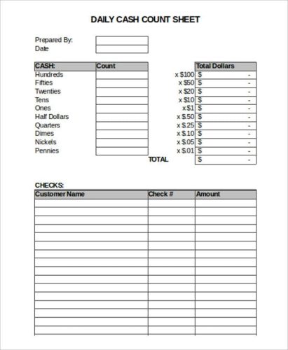 √ Daily Cash Count Sheet Template (Excel)