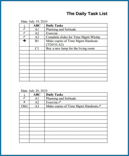 √ Free Printable Daily Task List Template