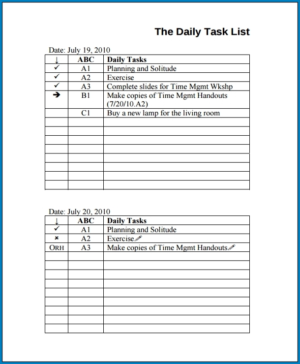  Free Printable Daily Task List Template Templateral