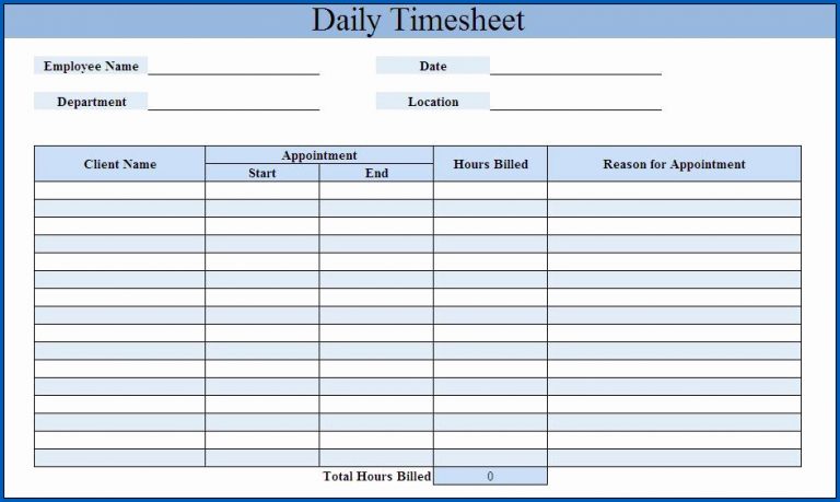 √ Free Printable Daily Time Sheet PDF