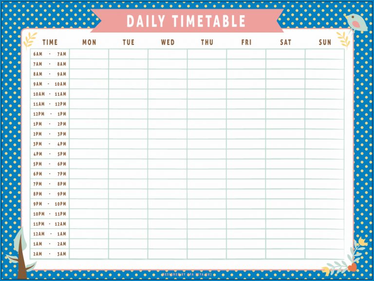 √ Free Printable Daily Timetable Template