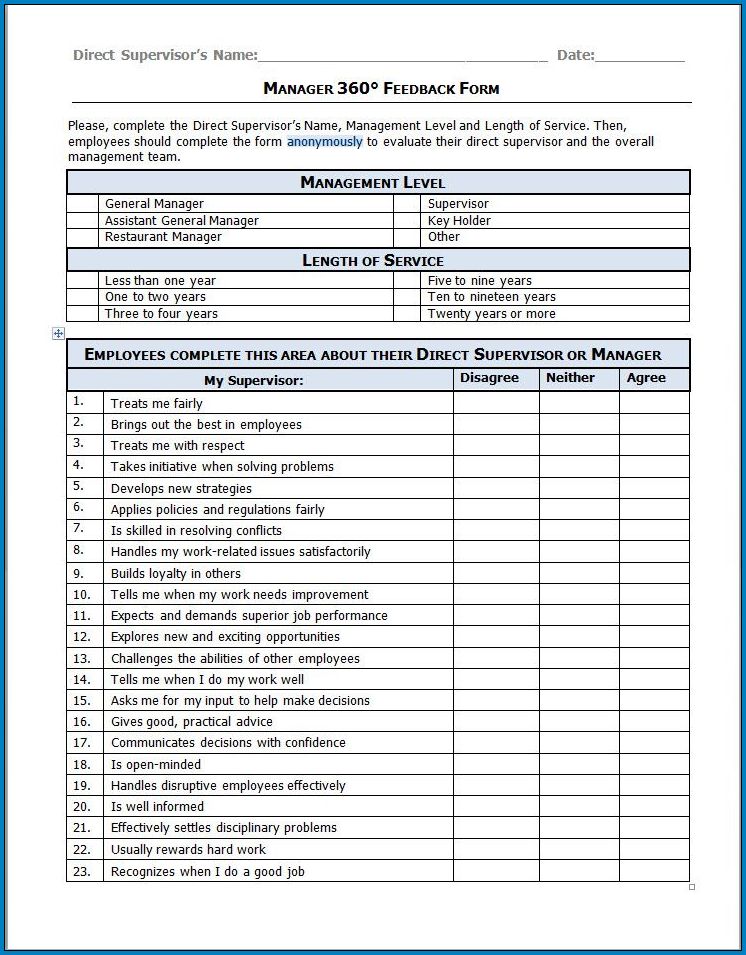  Free Printable Employee Feedback Form