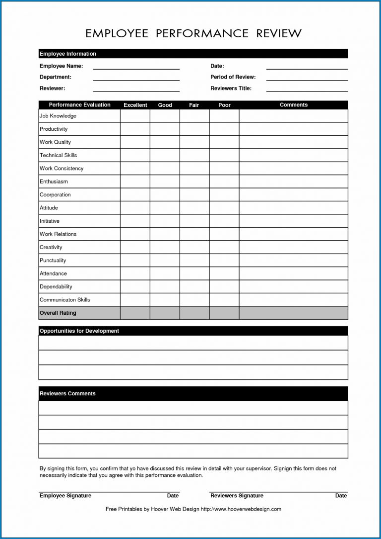√ Free Printable Employee Performance Review Template