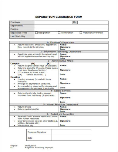 √ Free Printable Employee Separation Form
