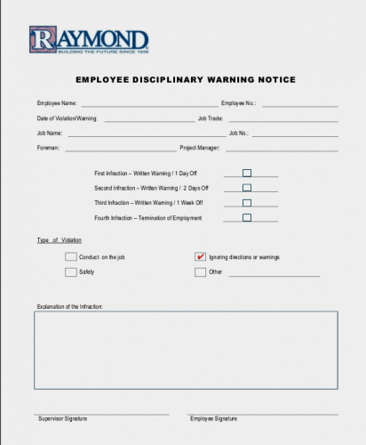√ Free Printable Employee Warning Notice Form
