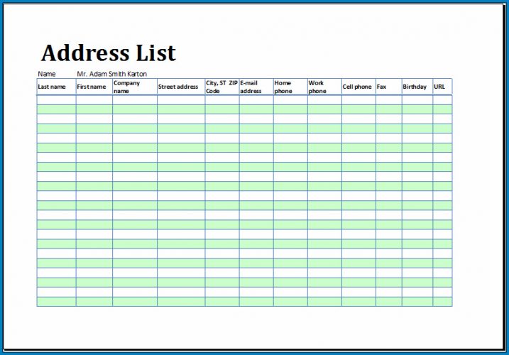 √ Free Printable Excel Address Book Template