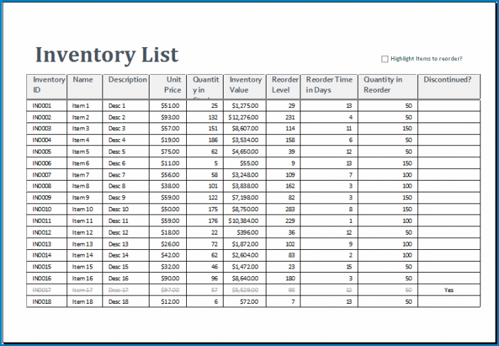 √ Free Printable Excel Inventory Template