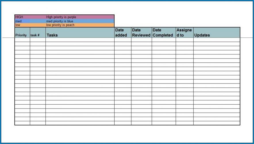 √ Free Printable Excel Task List Template