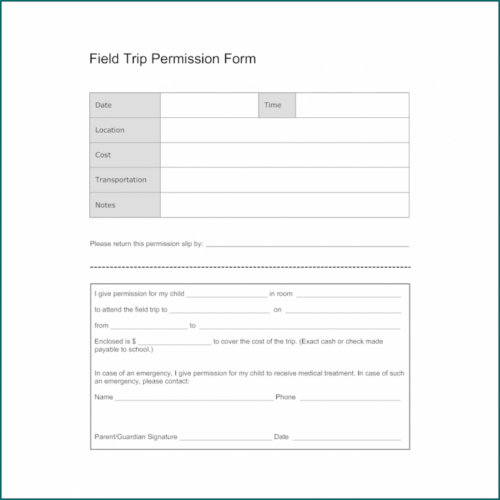 √ Printable Field Trip Permission Form