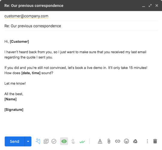 √ Follow Up After a Quote Email Template