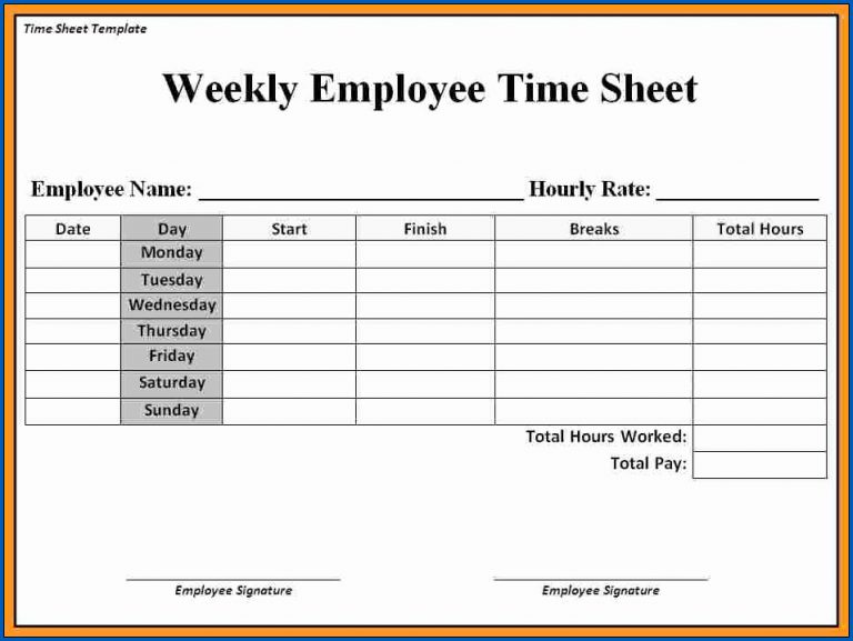Sample of Free Printable Time Sheets PDF | Templateral